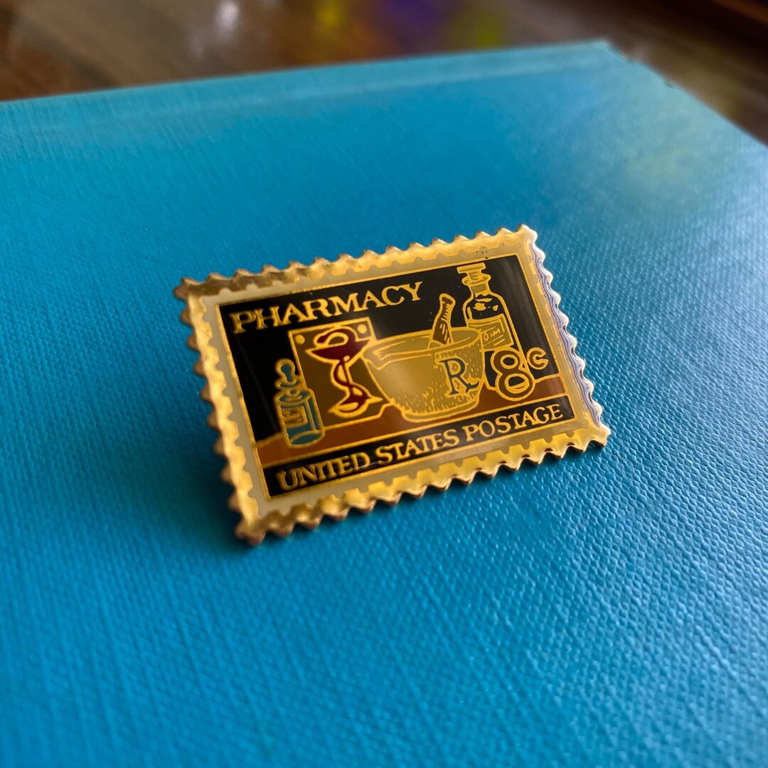 Vintage Pharmacy Rx Postage Stamp Pin - Etsy