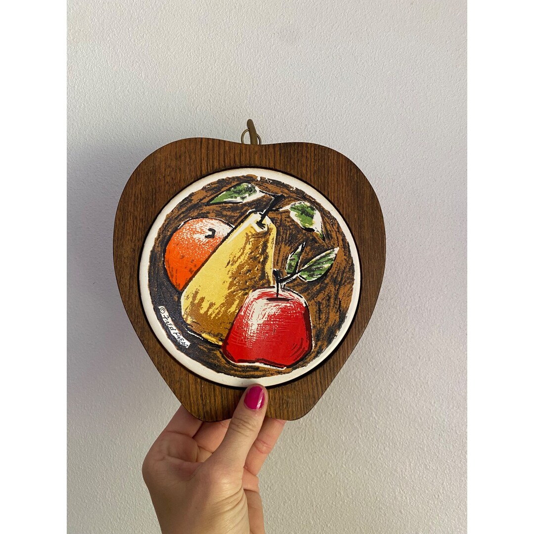 Vintage Fred Press Mid Century Fruit Tile Sere Wood Apple Shape MCM ...