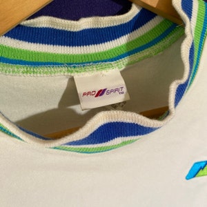 Vintage Pro Spirit Cropped White Blue & Green Stripe Mock Neck Shirt XL ...