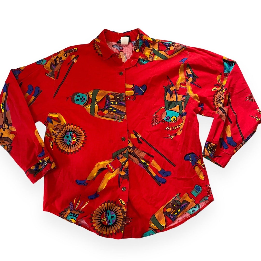 Vintage Roughrider Circle T Women's Red Native American Western Shirt ...