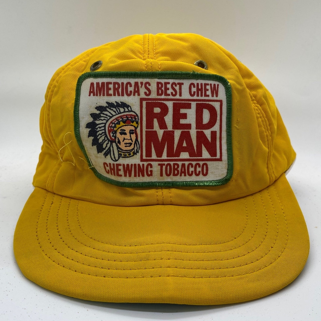 Rare Vintage 70s Red Man Chewing Tobacco Patch Yellow Snapback Trucker ...
