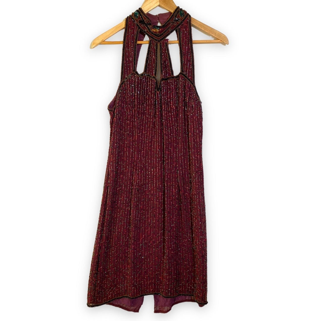 Vintage Sean Beaded Silk Cutout Halter Top Evening Cocktail Dress ...