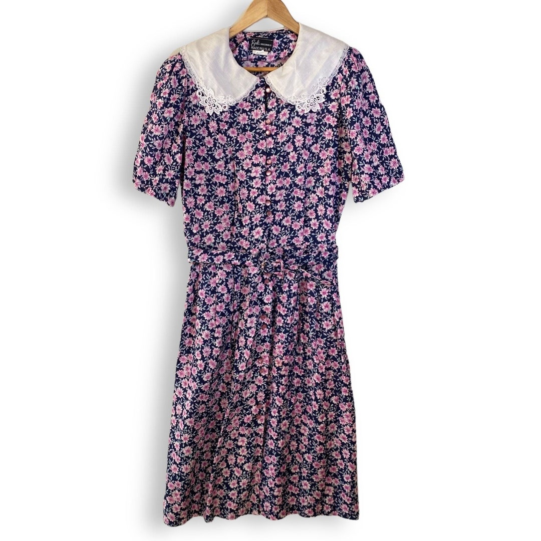Vintage Breli Originals Floral Collared Button Dress W/ Belt Union Made ...