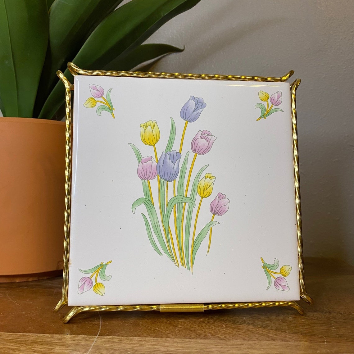 Vintage Cute Pastel Tulip Flowers Decorative Tile Trivet With - Etsy