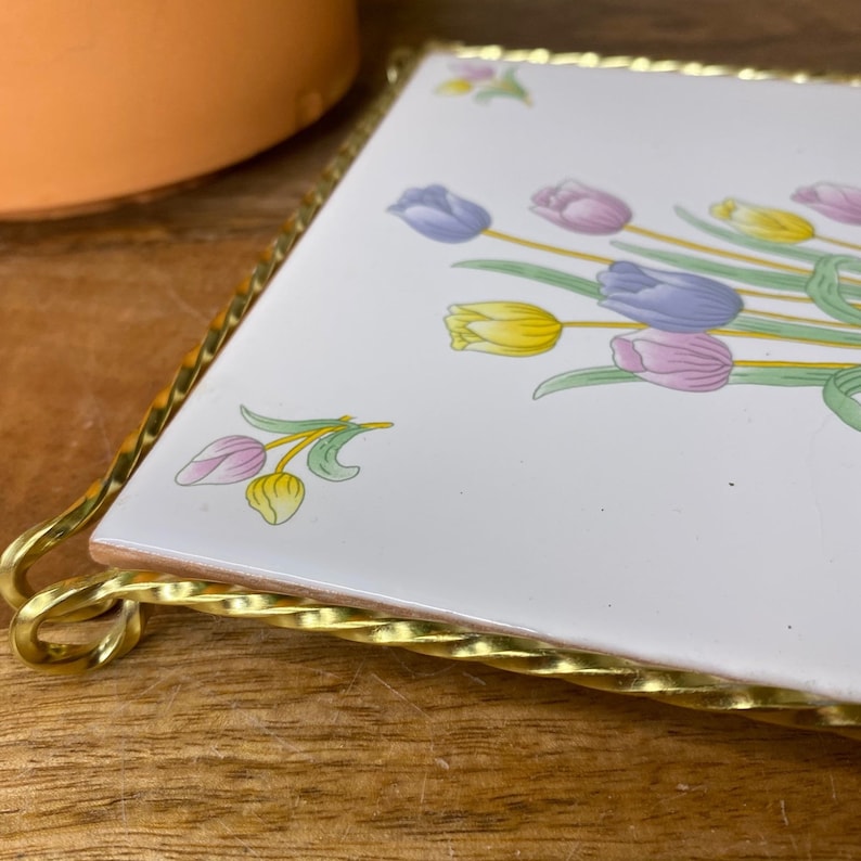 Vintage Cute Pastel Tulip Flowers Decorative Tile Trivet With - Etsy
