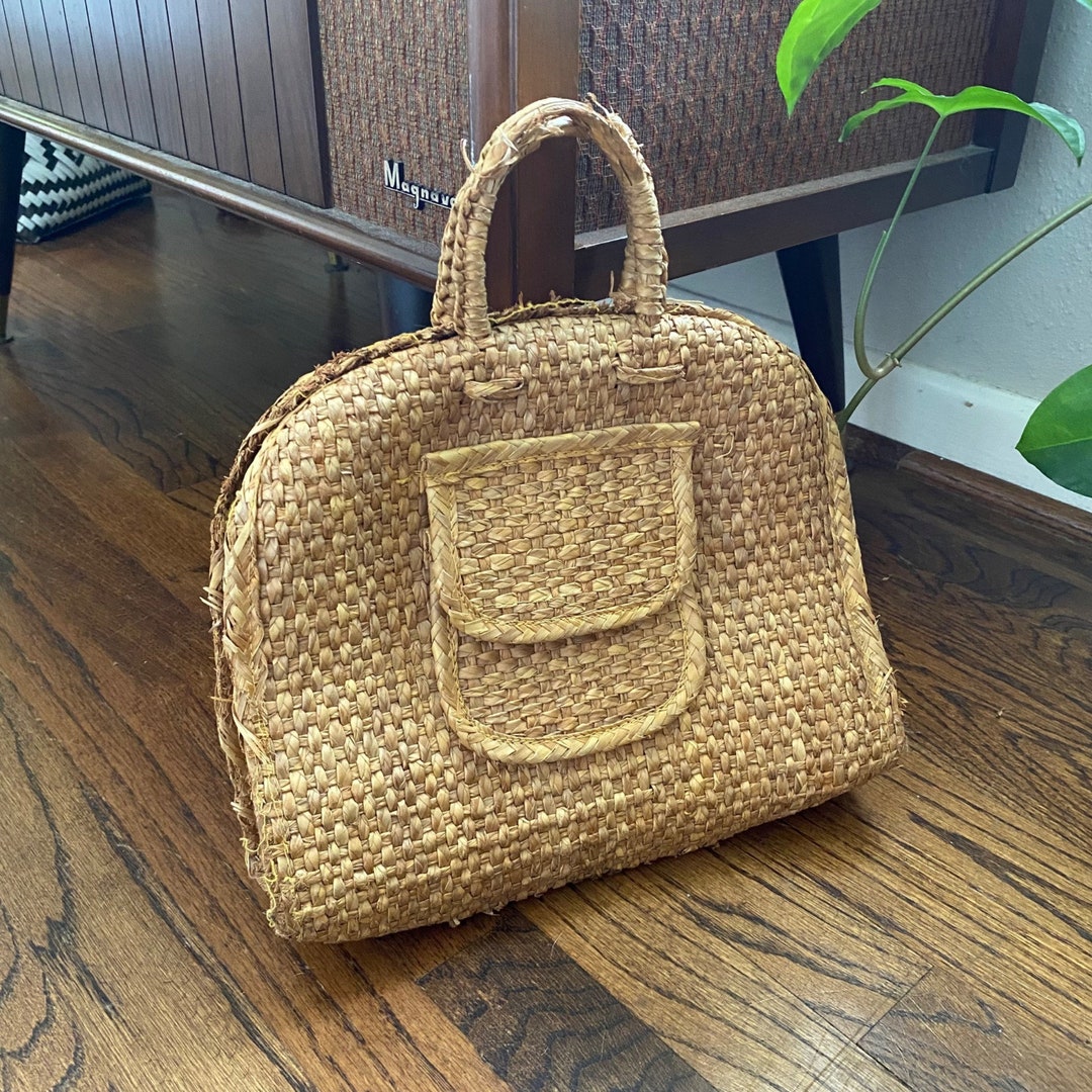 Vintage 70s Woven Straw Raffia Wicker Boho Tote Bag Purse Made in ...