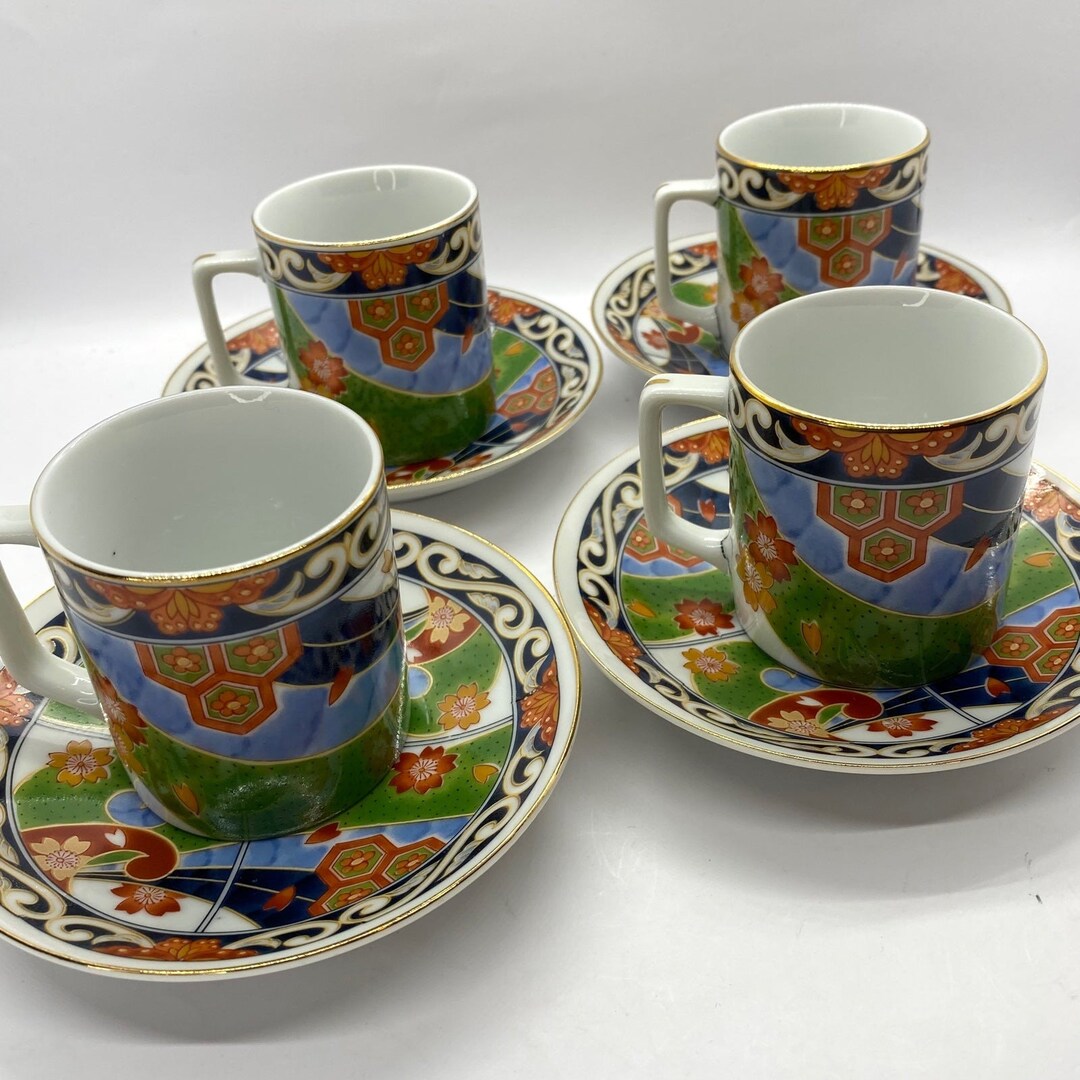 Vintage Andrea by Sadek Imari Porcelain Demitasse Cup & Saucer Set of 4 ...