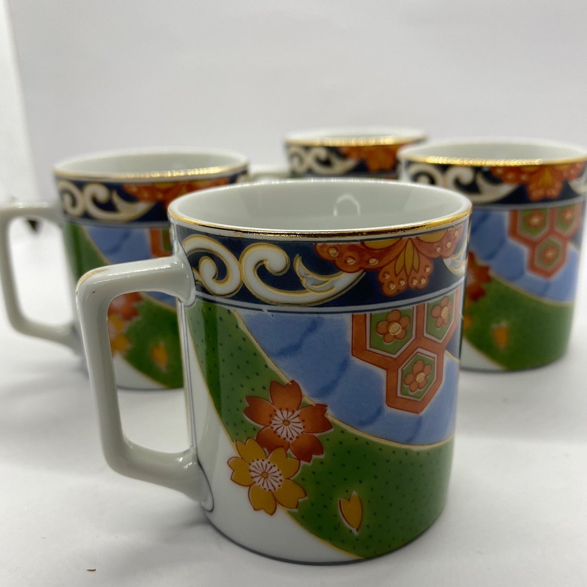 Vintage Andrea by Sadek Imari Porcelain Demitasse Cup & Saucer Set of 4 ...