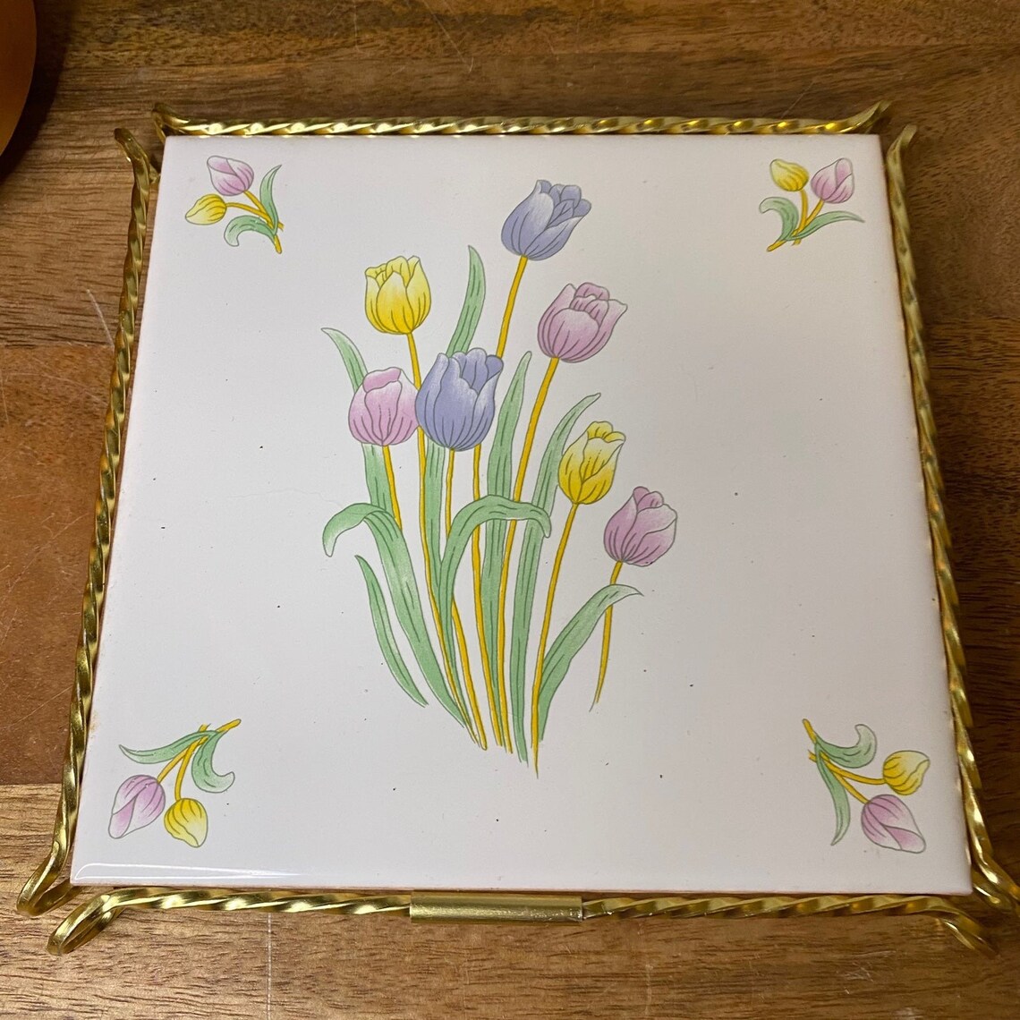 Vintage Cute Pastel Tulip Flowers Decorative Tile Trivet With - Etsy