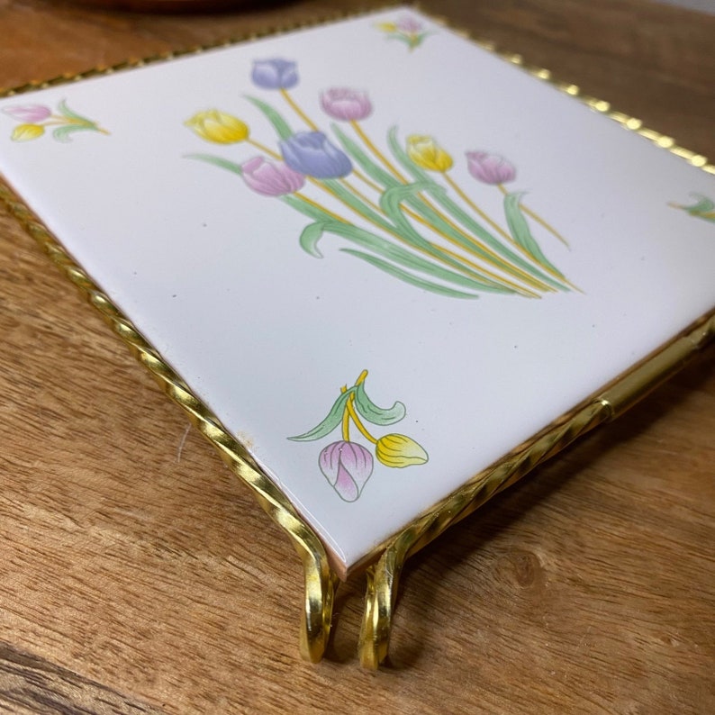 Vintage Cute Pastel Tulip Flowers Decorative Tile Trivet With - Etsy