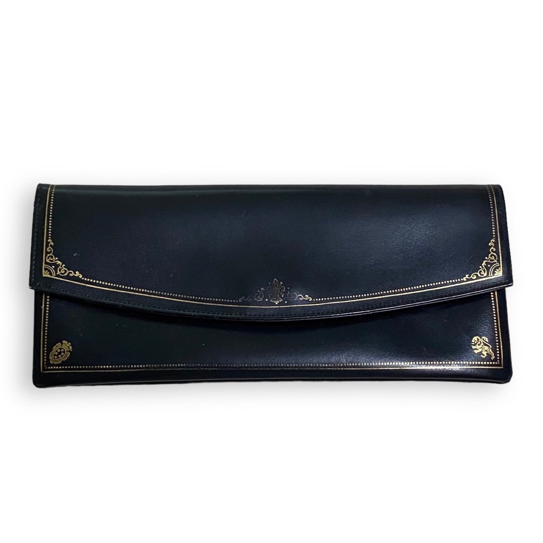 Vintage Misuri Florence Italy Black Leather W/ Gold Clutch Evening Bag ...
