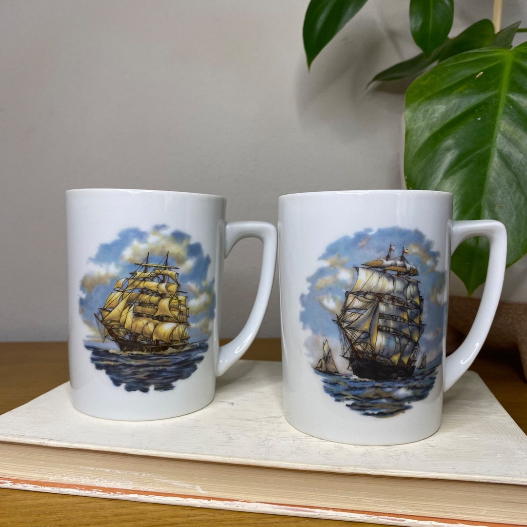 Vintage Sailing Ship Nautical Boat Ceramic Coffee Cup Mug Set X2 - Etsy