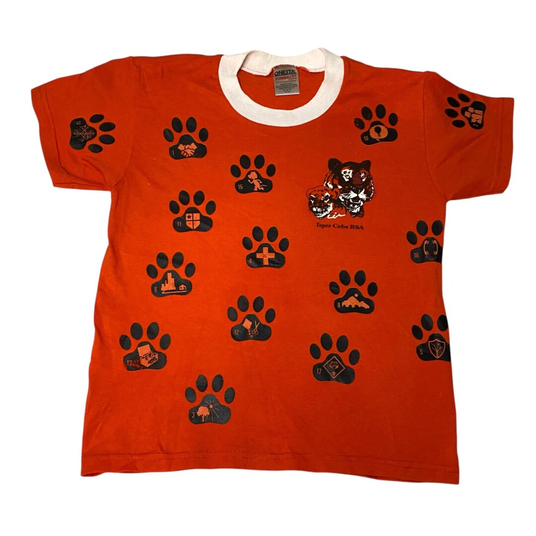 Vintage Tiger Cubs BSA Boy Scouts Paw Print Orange T Shirt ~ Youth ...