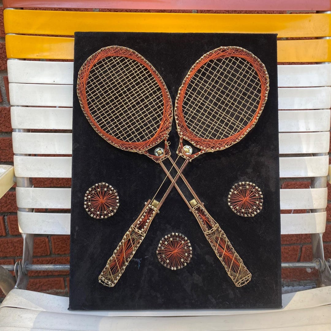 Vintage 70s Tennis Racket Wire String Art Wall Decor - Etsy