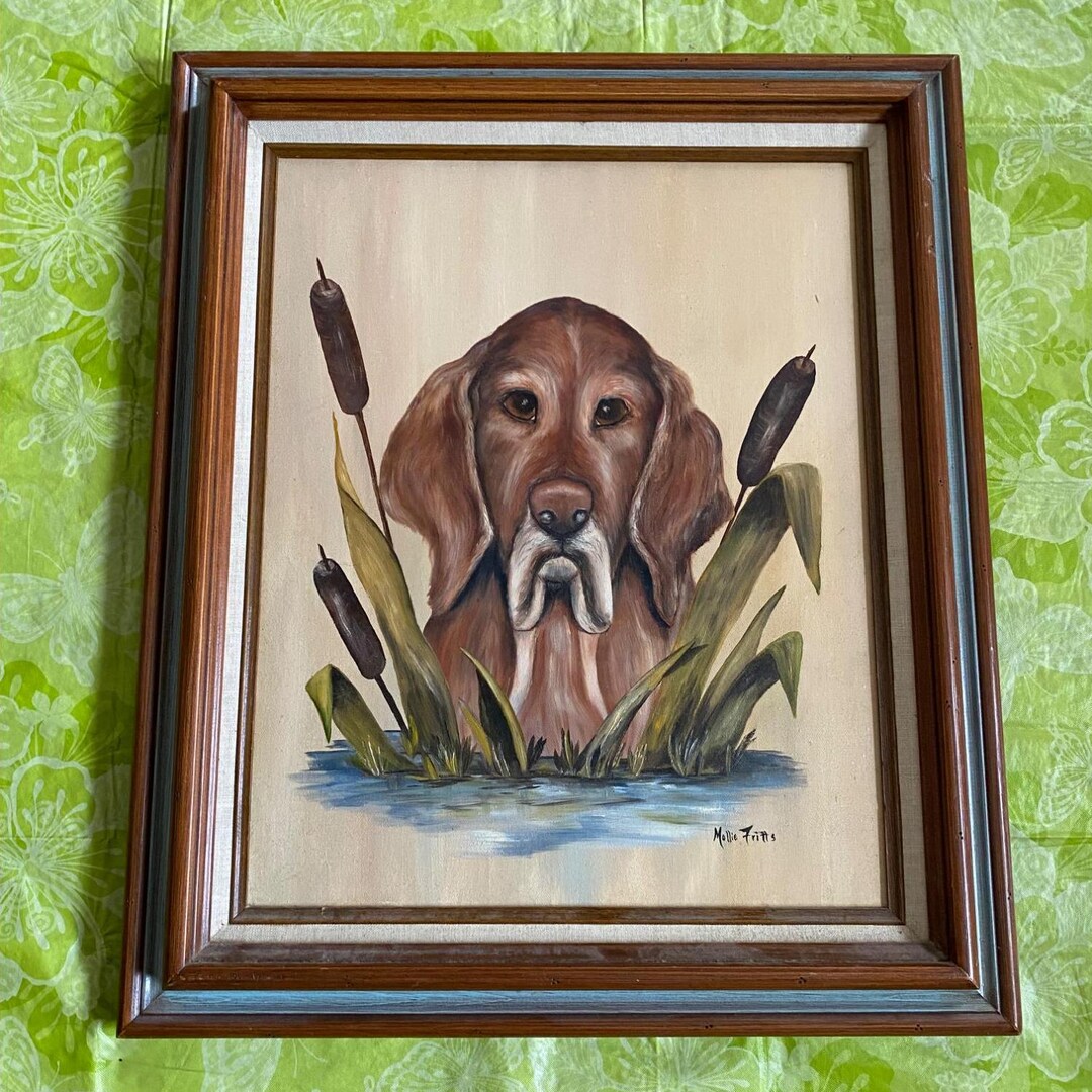 Vintage Original Oil Painting Hunting Hound Dog Portrait Signed Framed ...