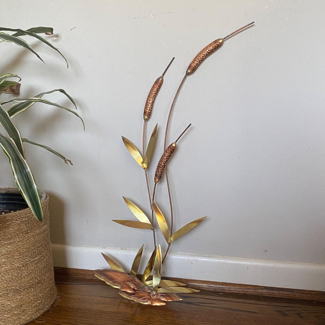 Vintage MCM Brass/copper Cattails Lily Pad Large Mid Century Wall ...