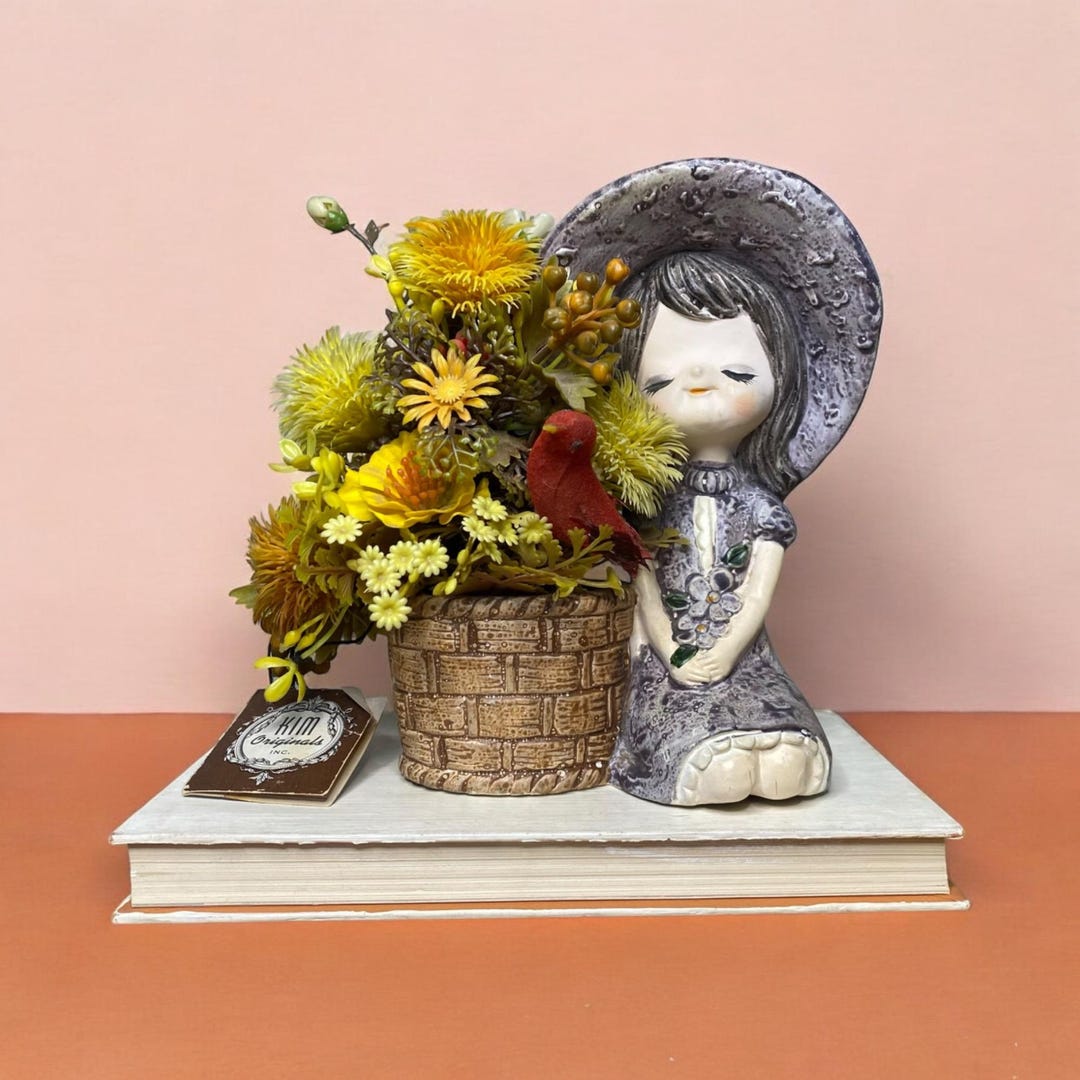 Vintage Kim Originals Girl With Flowers Figurine Kitschy Decor - Etsy