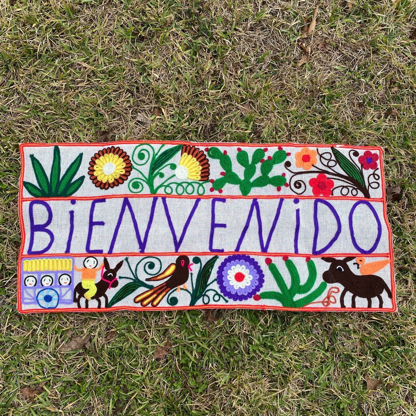 Vintage bienvenido Welcome Handmade South American Crewel Embroidery ...