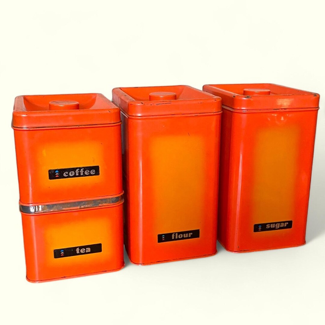 Vintage 50s Kreamer Ware Retro Mid Century Orange Stacking Metal ...