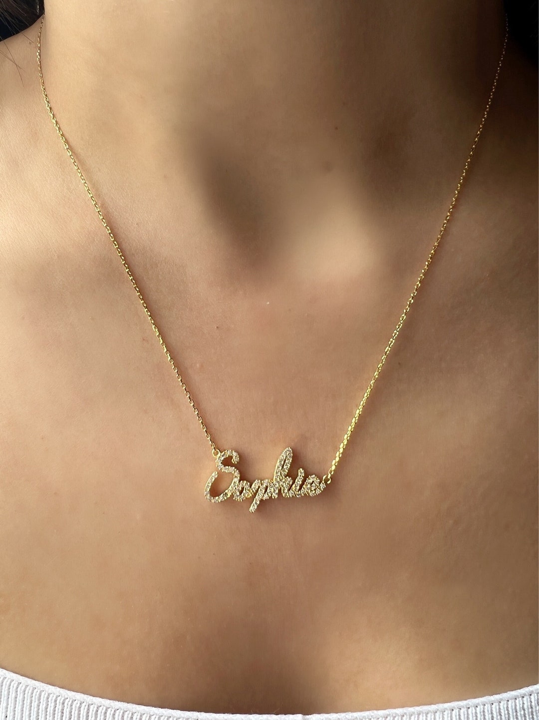 Gold Filled Diamond Name Necklace in Sterling Silver Gold Name Pendant ...