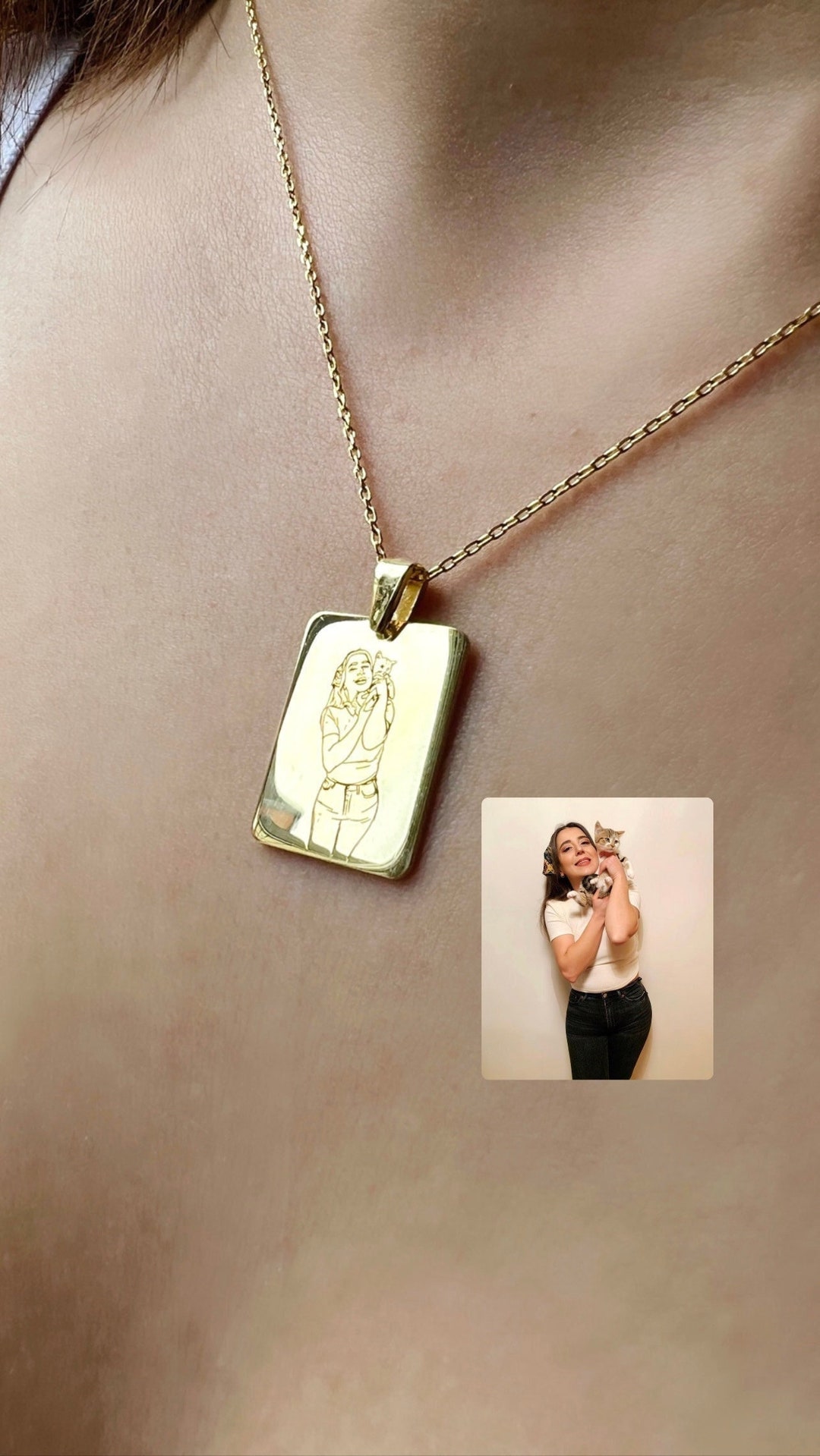 Custom Photo Pendant in Gold Personalized Photo Engraved Necklace ...