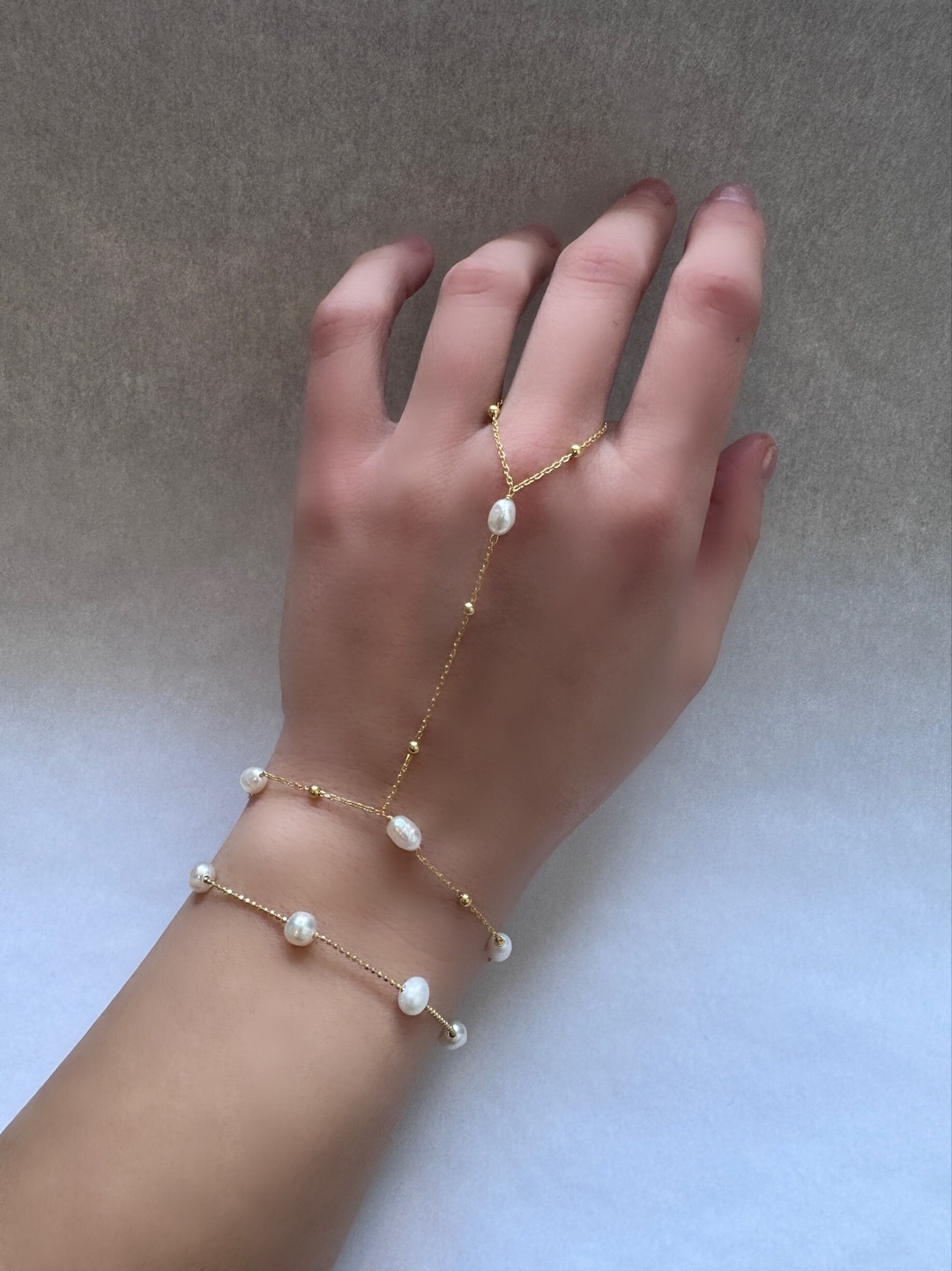 Real Pearl Hand Chain Bracelet, Gold Hand Chain With Beaded Chain ...