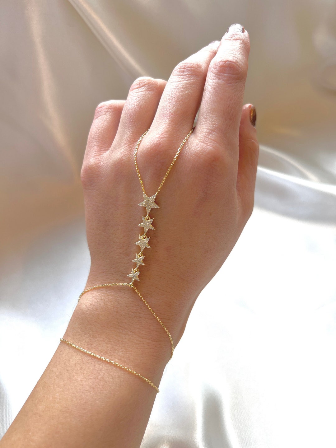 Star Hand Chain Bracelet Gold Star Slave Bracelet Adjustable ...