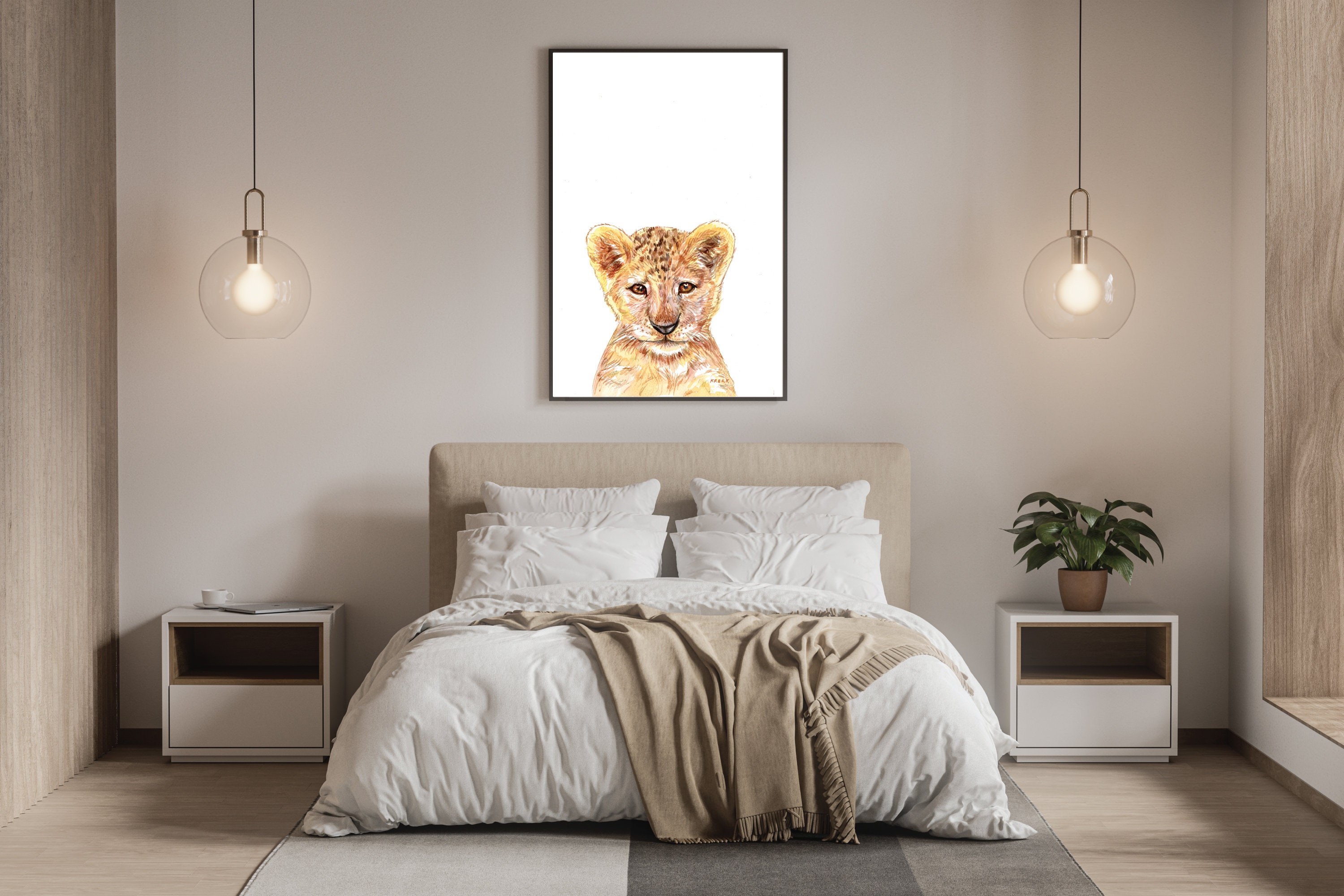 PRINTABLE Baby Lion Print, DIGITAL Download, Lion Poster, Watercolour ...