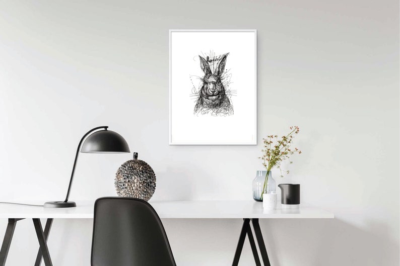 PRINTABLE RABBIT Print, DIGITAL Download, Rabbit Poster, Pen Drawing ...