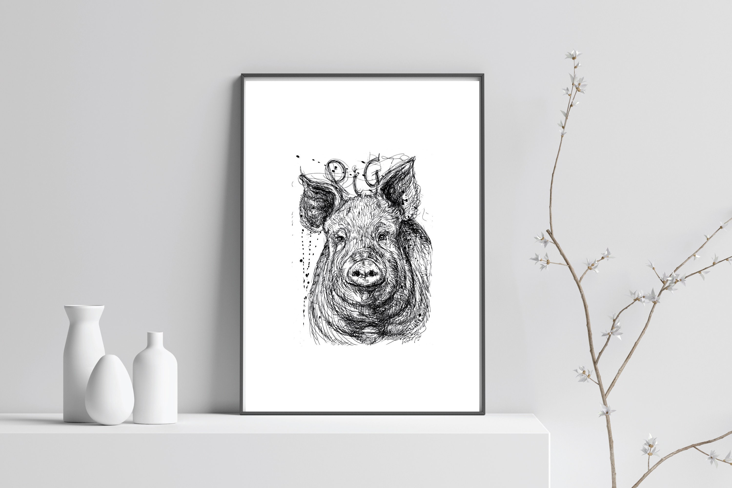 PRINTABLE PIG Print DIGITAL Downloadable Black & White Pig - Etsy