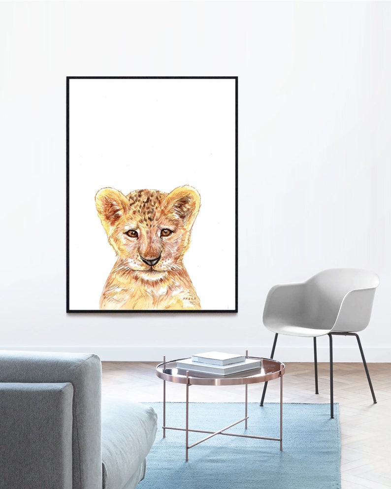 PRINTABLE Baby Lion Print, DIGITAL Download, Lion Poster, Watercolour ...