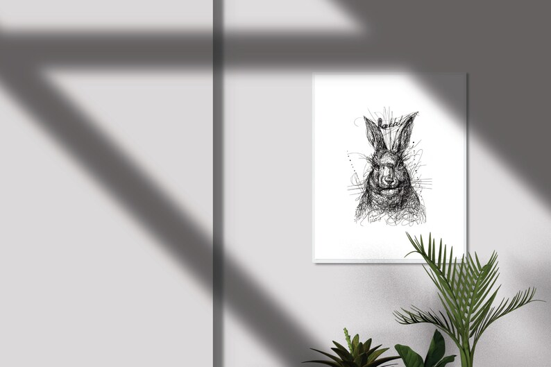 PRINTABLE RABBIT Print, DIGITAL Download, Rabbit Poster, Pen Drawing ...