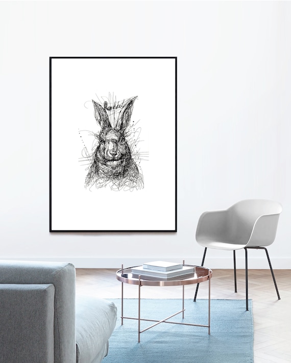 PRINTABLE RABBIT Print DIGITAL download Rabbit Poster Pen | Etsy