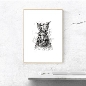 PRINTABLE RABBIT Print, DIGITAL Download, Rabbit Poster, Pen Drawing ...