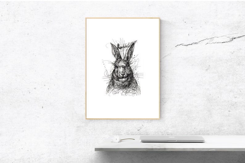 PRINTABLE RABBIT Print, DIGITAL Download, Rabbit Poster, Pen Drawing ...