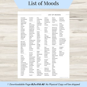 List of Mood Words, Emotion Words, Mood Tracker, Self-care Tracker ...