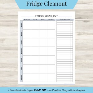 Fridge Clean Out Worksheet: Weekly Meal Planner, Grocery List (PDF ...