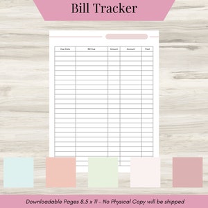 Bill Tracker Printable, Bill Template, Budget Planner, Finance Planner ...
