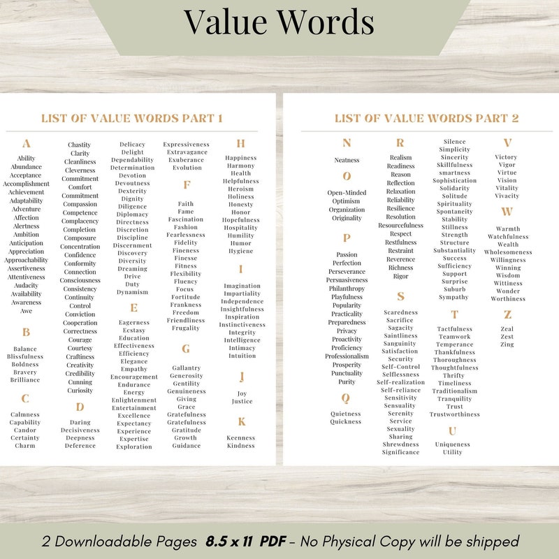 Values List - Etsy