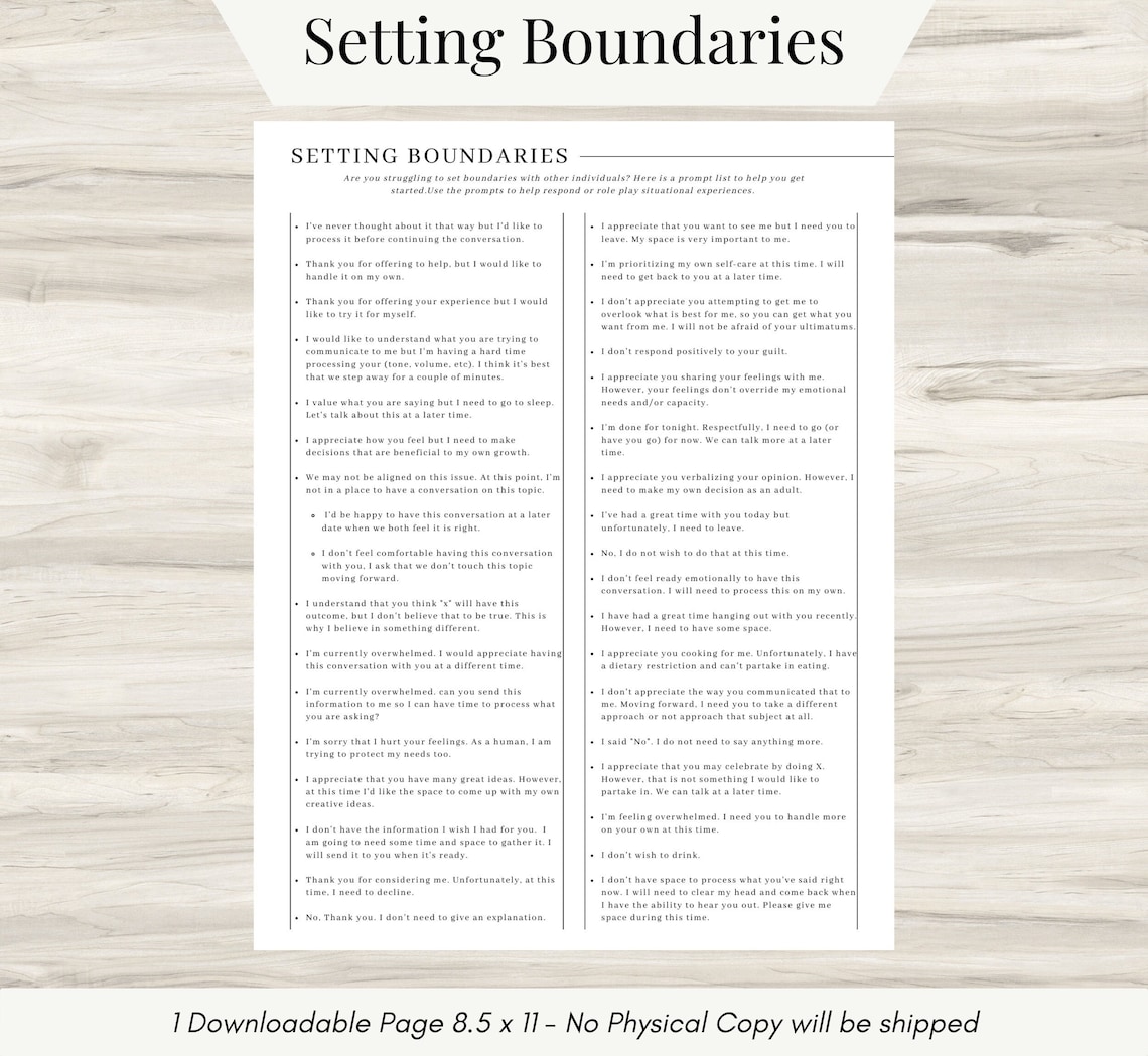 Setting Personal Boundaries Phrase List Health Resources - Etsy