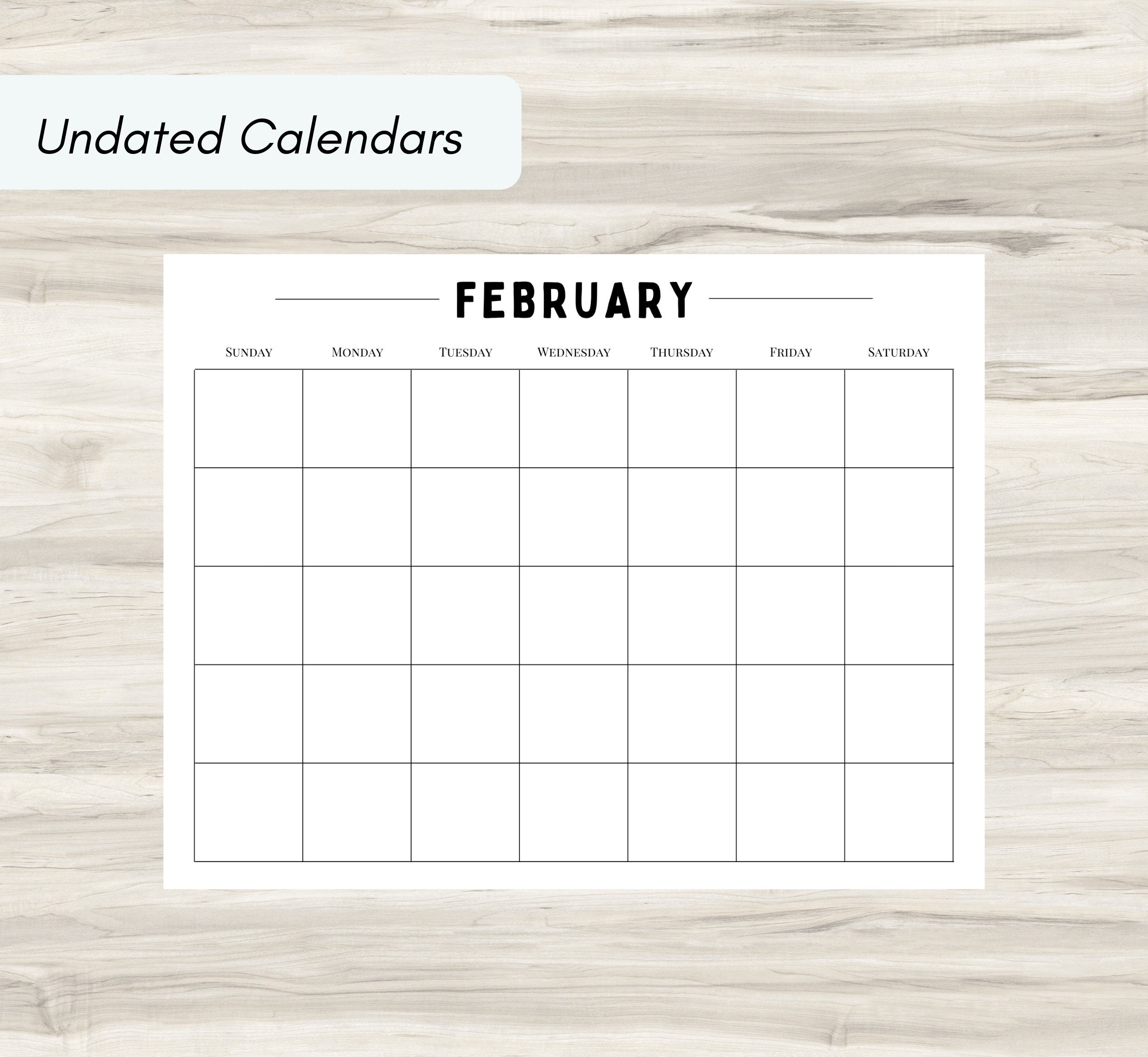 Monthly Blank Calendar Simple Calendar Calendar Planner - Etsy