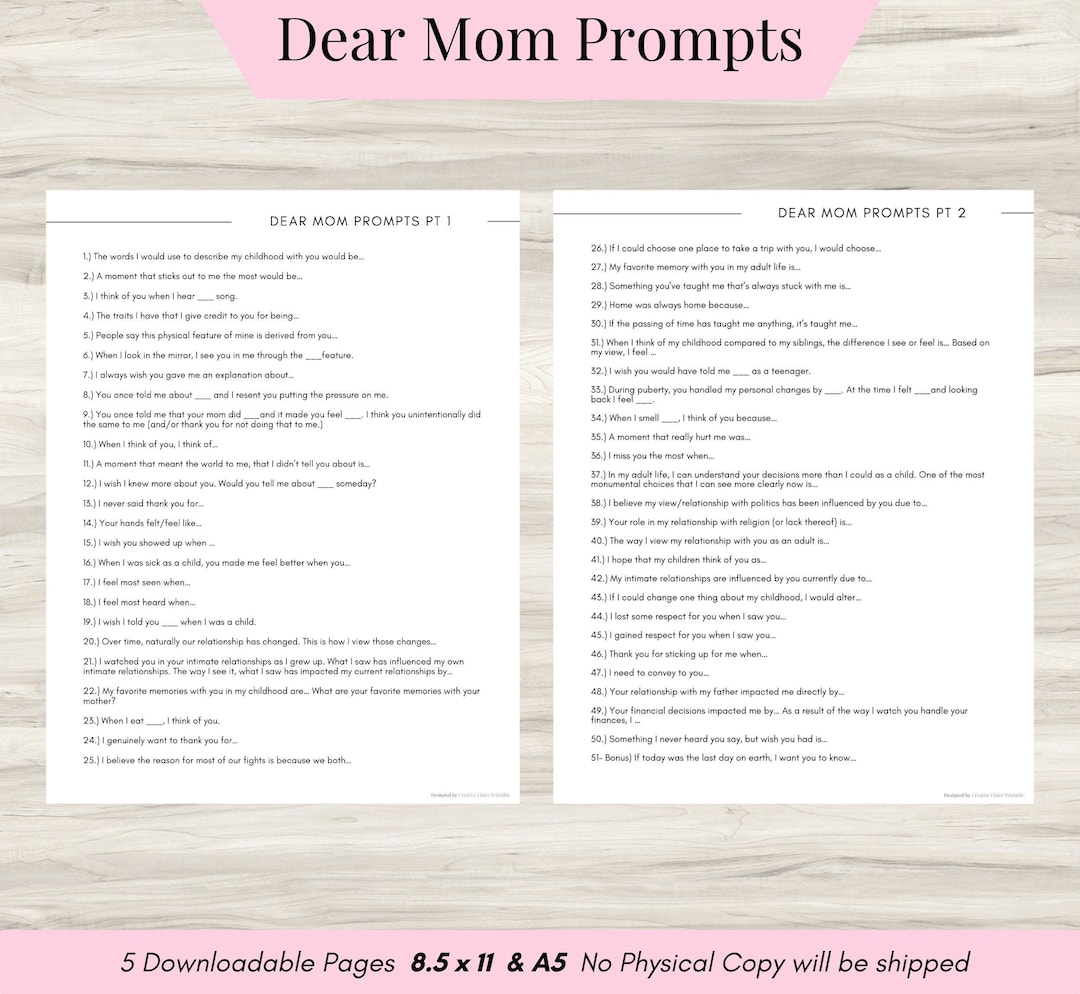 Dear Mom Journaling Prompts, Dear Mom Journal, Dear Mom I Get It, Dear ...