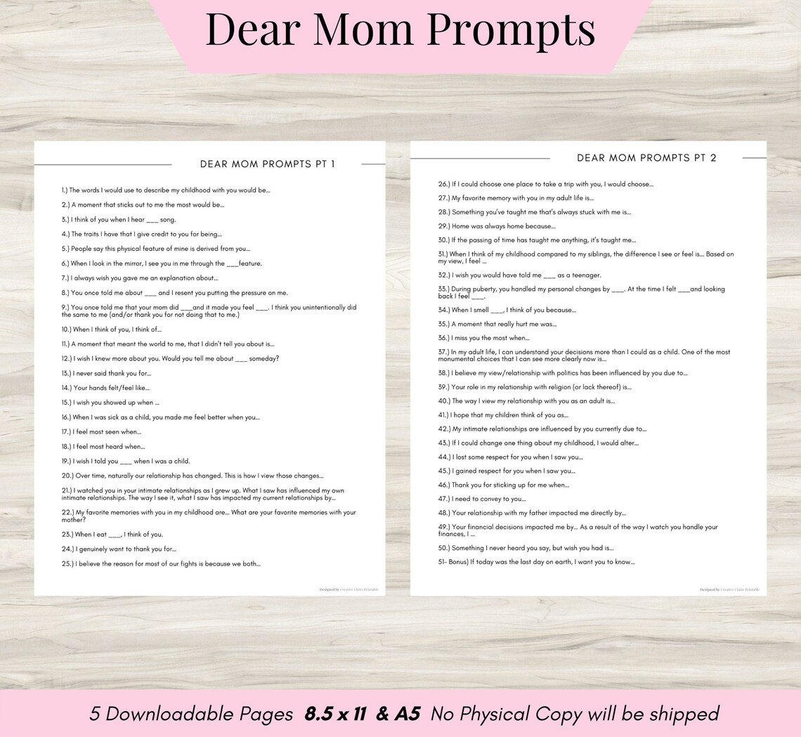 Dear Mom Journaling Prompts Dear Mom Journal Dear Mom I Get - Etsy