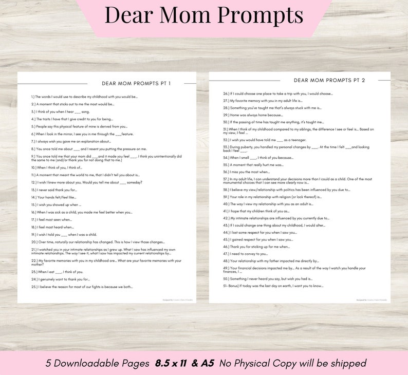 Dear Mom Journaling Prompts, Dear Mom Journal, Dear Mom I Get It, Dear ...