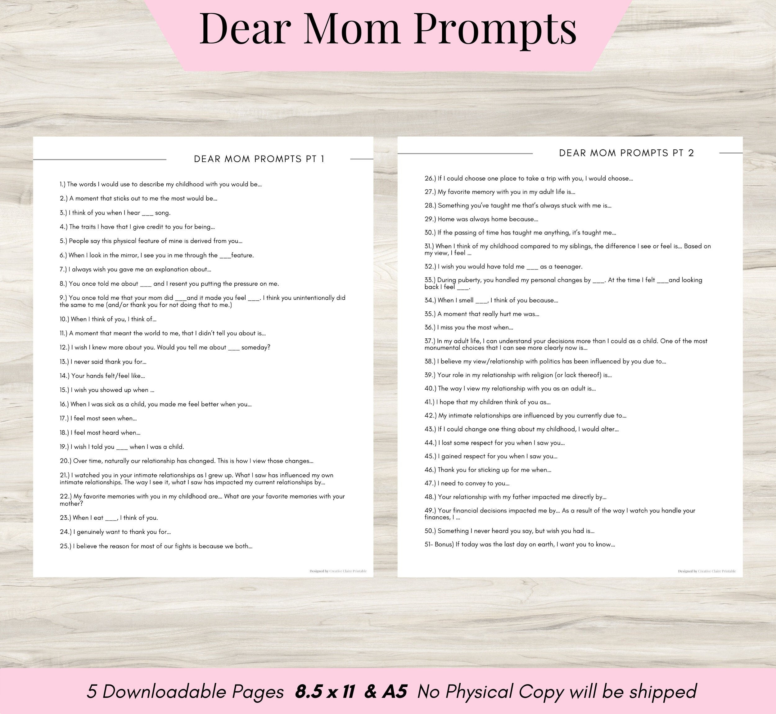 Dear Mom Journaling Prompts, Dear Mom Journal, Dear Mom I Get It, Dear ...