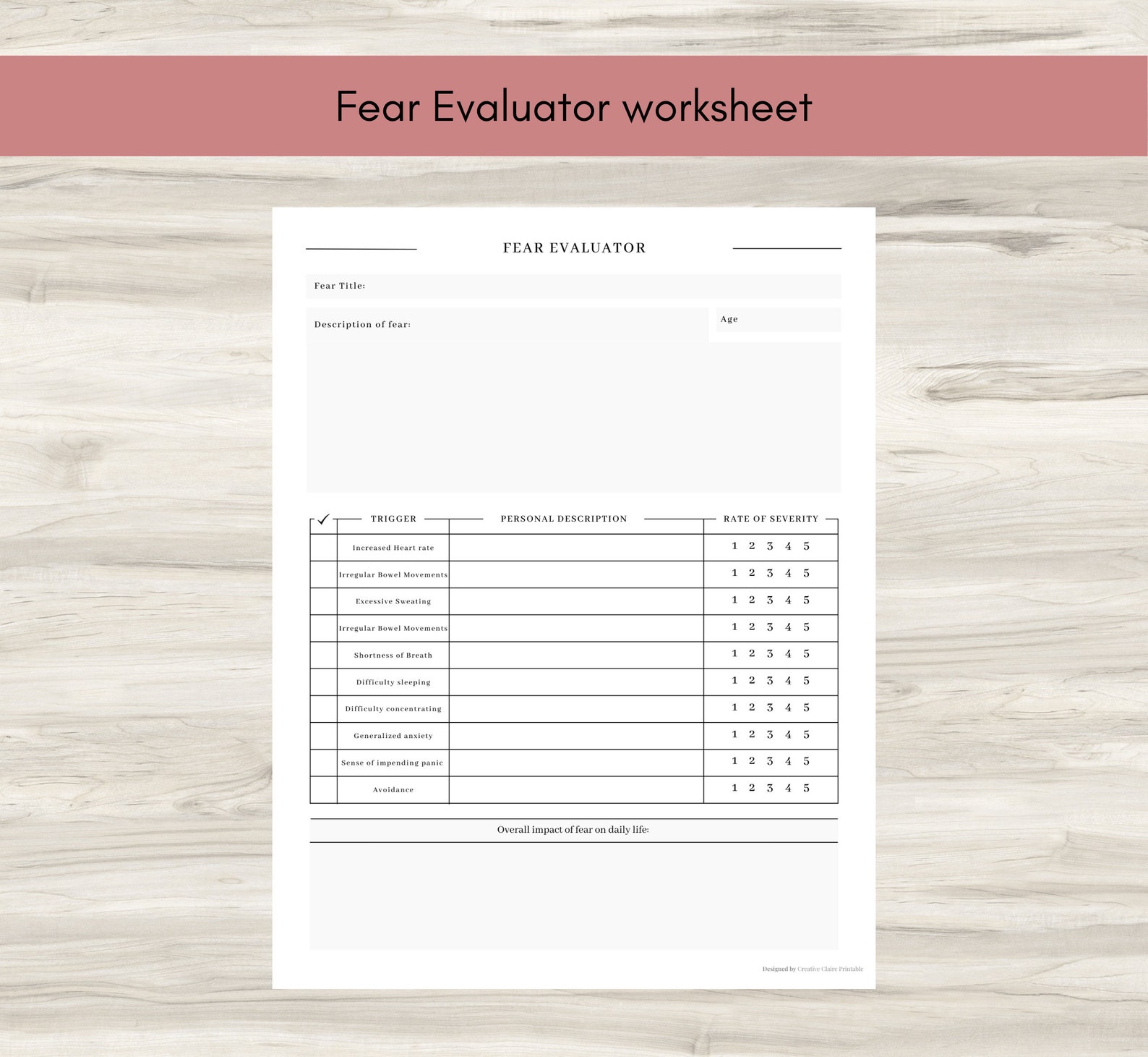 Elements of My Fear Fear Processing Therapy Worksheets for - Etsy