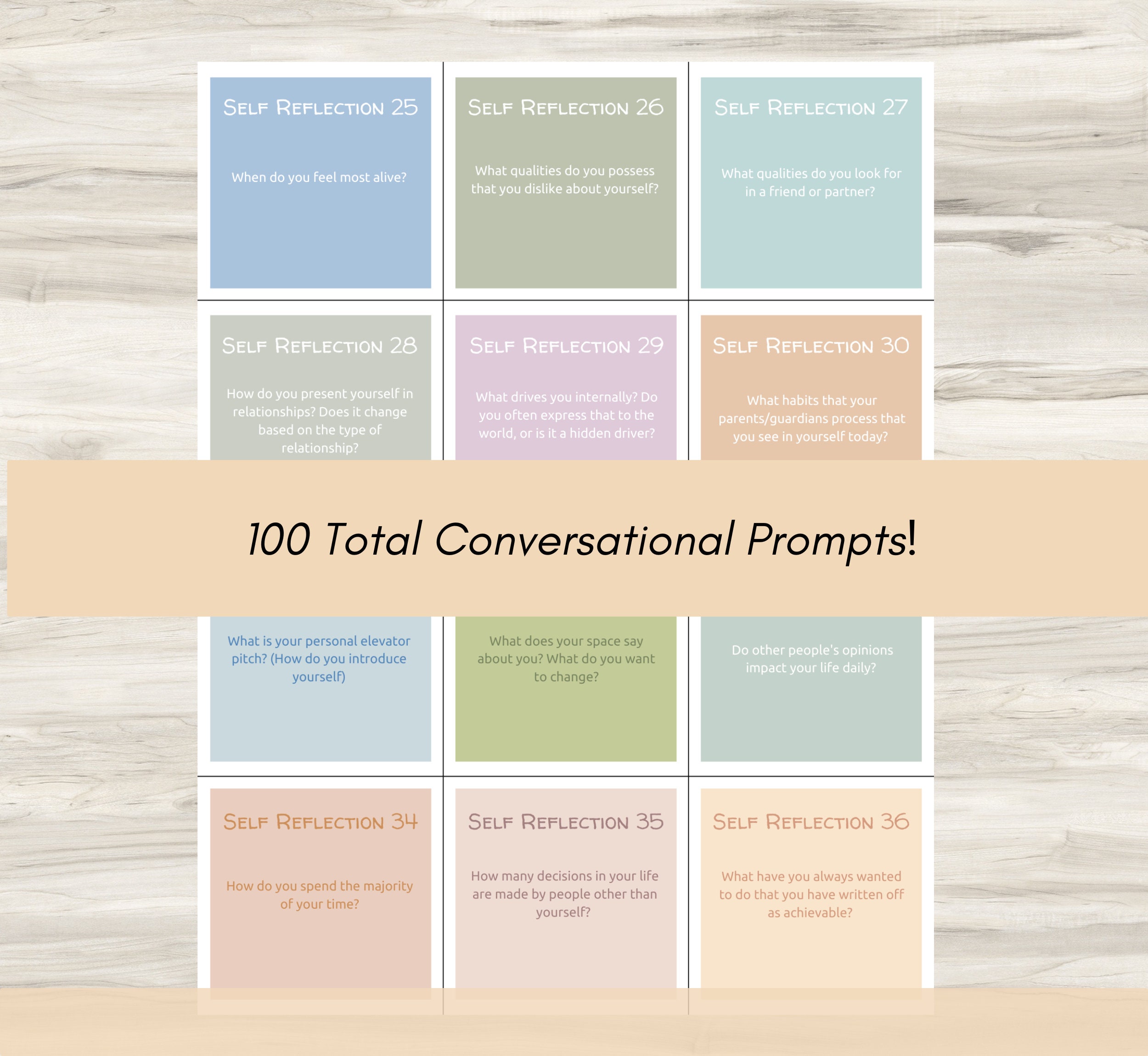 100 Self Reflective Journal Prompt Flashcards Mental Health - Etsy