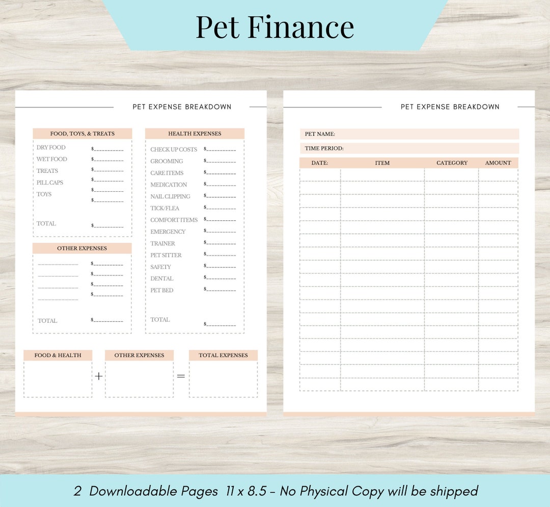 Pet Finance Tracker, Pet Adoption, Pet Adoption Plan, Monthly Expenses ...