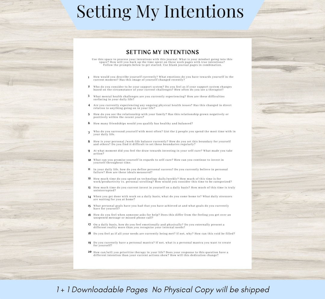 Setting Intentions Worksheet: CBT Therapy Journal Prompts (PDF) - Etsy