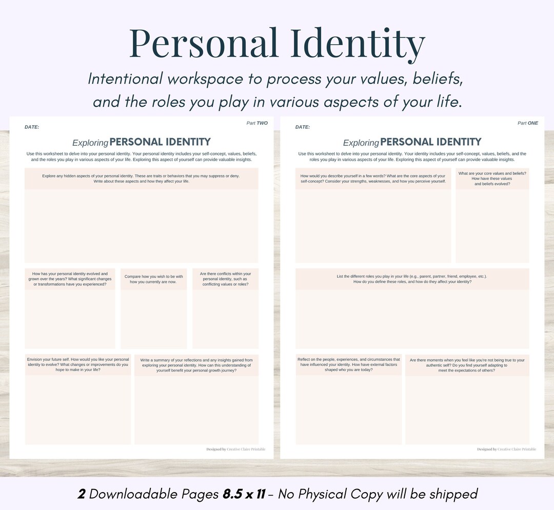 Personal Identity Processing Journal: Self-reflection Worksheet (PDF ...